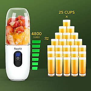 Portable Blender, Realfit 17 Oz Personal Small Blender Bottle with 4800mAh for Shakes and Smoothies, USB Rechargeable Mini Blender for Kitchen and Travel