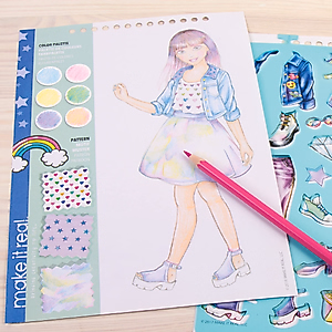 Make It Real Fashion Design Sketchbook for Girls - Digital Dream Kit with 110 Stickers, Stencils, Design Guide - Emoji & Food Inspired Fashion, Creative Gift Kids Ages 6+, Develops Real-World Skills
