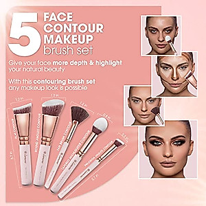 Pro Face Contour Brush Set - Synthetic Contouring Sculpting and Highlighting Kit - Cream Blush Powder Flat Nose Cheek Round Small Angled Fan Tapered Precision Kabuki Foundation Makeup Brushes