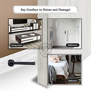 Door Stops, 6 Inch Long Door Stopper, Wall Mount, Heavy Duty Solid Black Doorstop Brushed Stainless Steel with Soft Rubber Bumper Tips