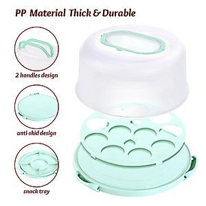 Ohuhu Cake Carrier with Lid and Handle, BPA-Free Cake Containers Cake Holder for 10 inch Cake with 2 Handles Cupcake Carrier - Plastic Cover Two Sided Base for Transport Pies Nuts Fruit Perfect Gifts