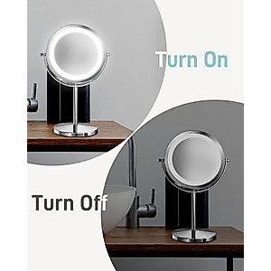 Benbilry Lighted Makeup Mirror with Lights and Magnification 10X/1X, Double Sided 360° Swivel 7" LED Dimmable Vanity Mirror with Touch Control Switch, Battery Operated Cordless Standing Shaving Mirror