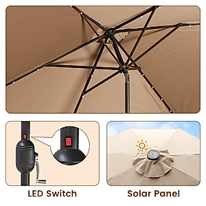 MONDAWE Outdoor Solar LED Patio Umbrella 10 x 6.5 FT Rectangular Market Umbrella with Lights， Tilt and Crank Aluminum Commercial Table Umbrella for Pool Backyard Balcony