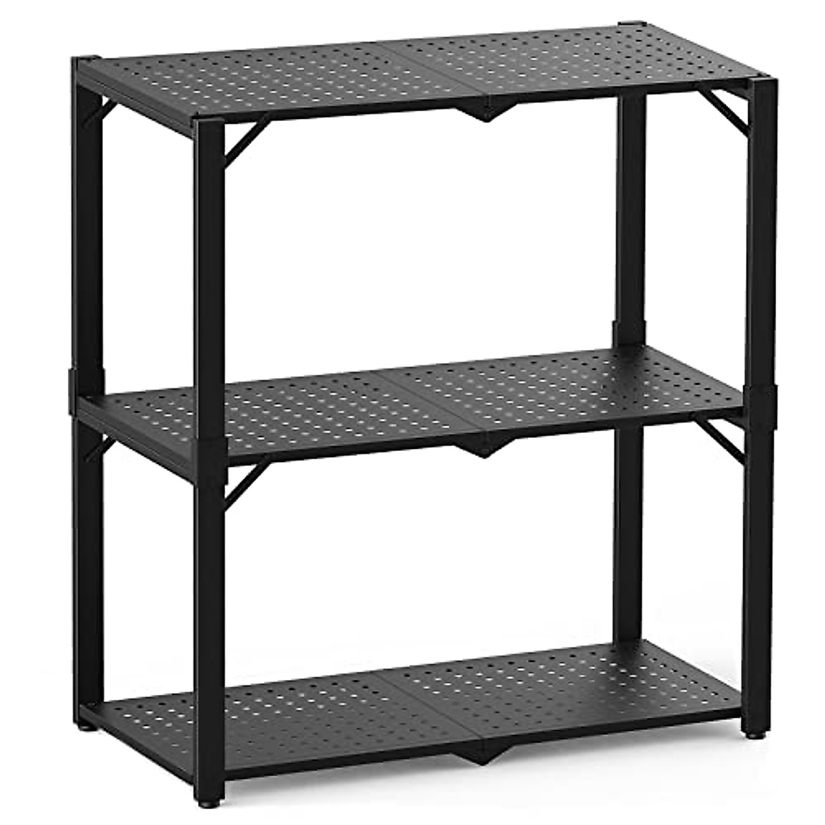 Hastatii 3-Shelf Storage Shelving Unit Metal Rack Heavy-Duty 28"x13.5"x33.5" for Garage, Kitchen and Bedroom Layers Increased Black