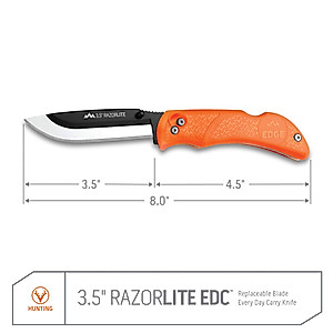 OUTDOOR EDGE RazorBlaze, RB-20, 3.5" Replaceable Blade Folding Hunting Knife, Non-Slip Rubberized TPR Handle, Mossy Oak Nylon Sheath (Blaze Orange)