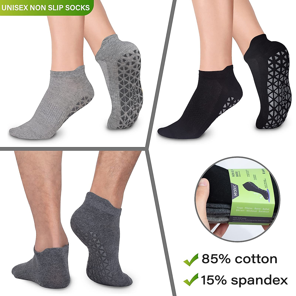 Non Slip Yoga Socks with Grips for Pilates, Ballet, Barre, Barefoot,Bikram,Hospital Anti Skid Socks for Women and Men