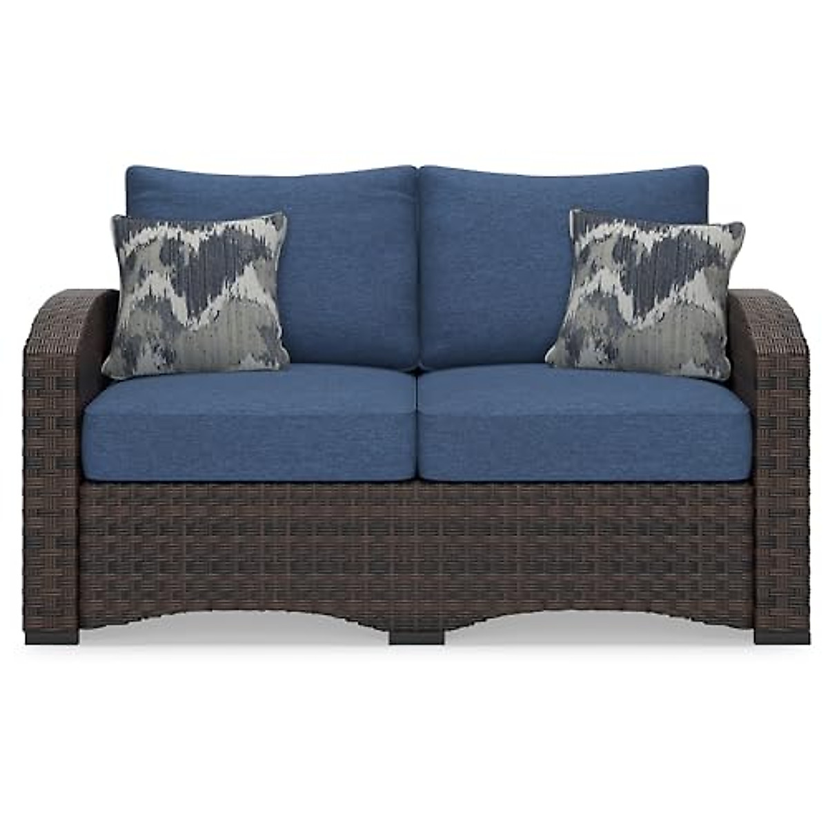 Signature Design by Ashley Windglow Outdoor Loveseat with Cushion Love Seats, 58" W x 31" D x 37" H, Blue & Dark Brown