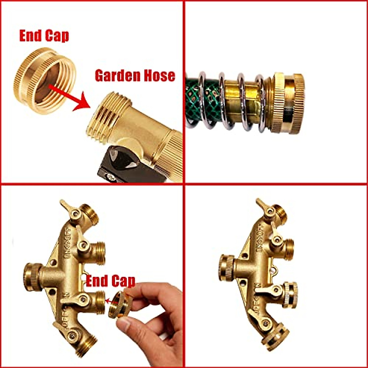 PWACCS Garden Hose Female End Cap, Brass Spigot Cap with Extra 12 Washers, 3/4 Inch, 4-Pack