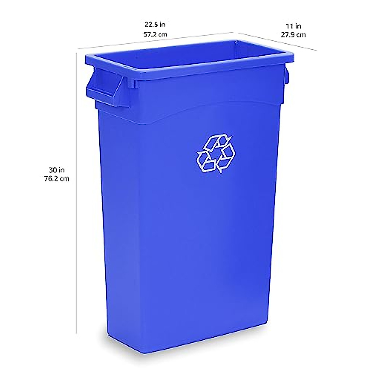 AmazonCommercial Rectangular Commercial Slim Trash Can, w/Recycle Logo, 23 gallon (Pack of 1), Blue