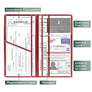 Teoenix Car Registration and Insurance Holder - Automotive Consoles & Organizers Vehicle Glove Box Wallet Accessories Case - Motorcycle, Truck, Trailer ID Holder & Document Storage - Bling Red