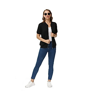 KANCY KOLE Womens Short Sleeve Sweatshirt with Pockets Full Zip Jacket Casual Pullover Shirt for Women(M,Black)