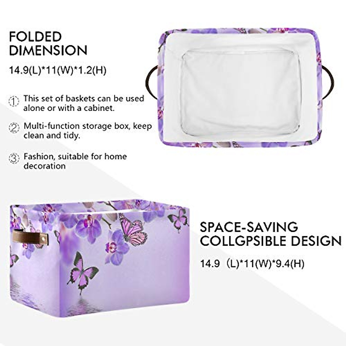 Storage Basket Cube Spring Flower Orchid Butterfly Large Collapsible Toys Storage Box Bin Laundry Organizer for Closet Shelf Nursery Kids Bedroom,15x11x9.5 in,1 Pack