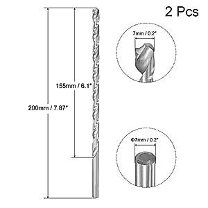 uxcell HSS(High Speed Steel) Extra Long Twist Drill Bits, 7mm Drill Diameter 200mm Length for Hardened Metal Woodwork Plastic Aluminum Alloy 2 Pcs