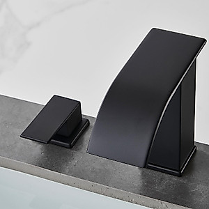 AVSIILE Waterfall Bathroom Faucet 3 Hole, Matte Black 8 Inch Widespread Bathroom Faucets & Parts, Modern 3 Piece Bathroom Sink Faucet, Touch On Lavatory Faucet for Bathroom Vanity Sink, Curved Spout