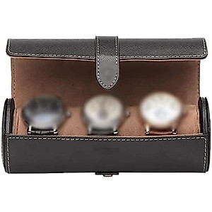 Watch Holder Watch Roll Travel Suitcase Retro Round Watch Organiser Box Leather 3 Slots Watch Box Display Storage Case Watch Organizer (Color : Red) (Black2)