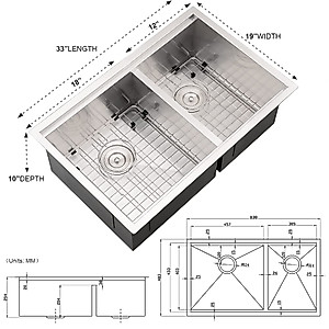 33 Undermount Workstation Kitchen Sink - iAnomla 33 x19 Inch Undermount Kitchen Sink 16 Gauge Ledge Workstation Stainless Steel 60/40 Double Bowl Kitchen Sink with Cutting Board
