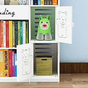 Intexca & Design Childrens Kids Cartoon Engraved Bookshelf MultiLayer Organizer Shelf with Storage Rack Cabinets White