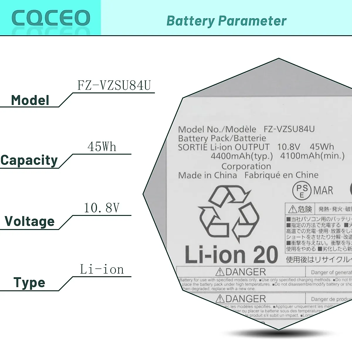 CQCEO FZ-VZSU84U Battery for Panasonic FZ-G1 FZ-G1AABDXER Toughpad FZ-G1 Series FZ-VZSU84R FZ-VZSU96U FZ-VZSU96AU FZ-VZSU84K FZ-VZSU84A2K FZ-VZSU84A2R FZ-VZSU84A2U FZ-VZSU84AK FZ-VZSU84AR 10.8V 45Wh