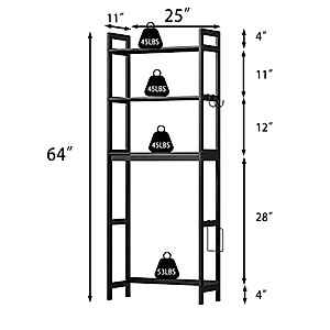 Bonzy Home Over The Toilet Storage, Bamboo 3 Tier Bathroom Organizer Space Saver Bathroom Shelf Freestanding Toilet Stands with Hooks