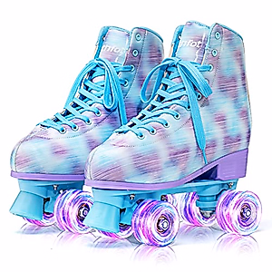 Ruthfot Roller Skates for Women and Girls with Double-Row Four Light up Wheels, High-top PU Leather Rollerskates