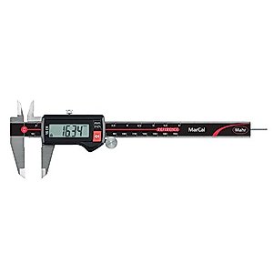 Mahr Federal 4103011 16 ER Digital Caliper, Range in/mm, 0-6'', 0.0005'' Resolution, Round Depth Rod, Thumb Wheel, No Output, Black/Red