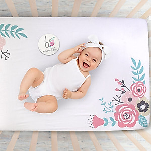 Fisher Price Cotton Fitted Crib Sheet Woodland Wonders Forest Theme Milestone Blanket for Baby Girl with Milestone Blanket Marker Wreath