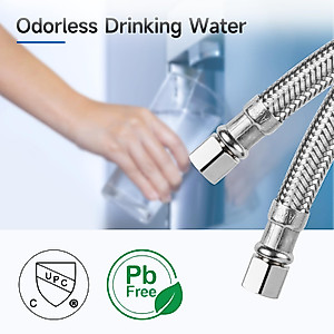 JUWO 18 FT Refrigerator Water Line, 1/4 Inch Compression Stainless Steel Ice Maker Hose Connector, For Medium-sized Residences with Long Distance