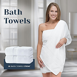 Luxury White Bath Towel Set - Combed Cotton Hotel Quality Absorbent 8 Piece Towels | 2 Bath Towels 700GSM | 2 Hand Towels | 4 Washcloths [Worth $72.95] 8Pc | White