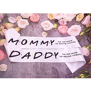 2 PCS Baby Shower Mom Dad Sash, The one Where we Become Parents Gender Reveal Pregnancy Announcement Decorations, Future Mummy Daddy Gift