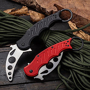 SWDAE Karambit Trainer Knife, Folding Pocket Knife, Dull Liner Lock, G10 Anti-Slip Stainless Steel Handle, Finger Holes, Pocket Clip