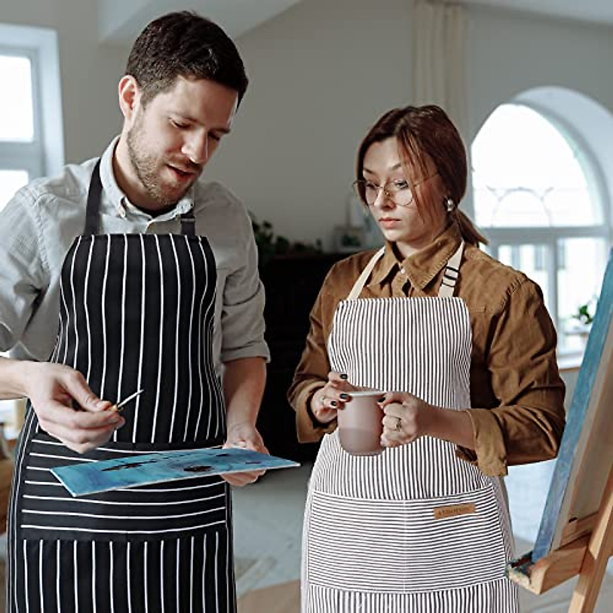 ATROPOS 2 Pcs Aprons for Women with Pockets, Aprons for Men, Womens Kitchen Apron, Cooking Apron Adjustable Bib Chef Apron(Unisex)