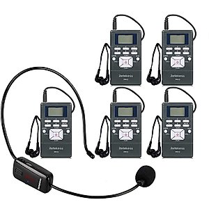 Retekess Wireless Microphone Headset System with 1 TR503 Transmitter and 5 PR13 FM Radio Receiver, Fm Listening System for Church,Training,School(Case of 1 Transmitter 5 Receivers)