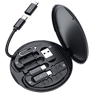 Yesimla USB C Adapter OTG Cable Kit, Multi Charging Cable Case Convertor USB C to iOS Device/Type C/Micro/USB A Adapter, Data Transfer Contains Card Slot for Traveling, Use as Phone Holder (Black)