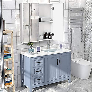 Tangkula Bathroom Medicine Cabinet, 2-Tier Wall-Mounted Storage Cabinet with Double Mirror Doors, Multipurpose Kitchen Bathroom Medicine Storage Cabinet, White (24.5" x 25.5")
