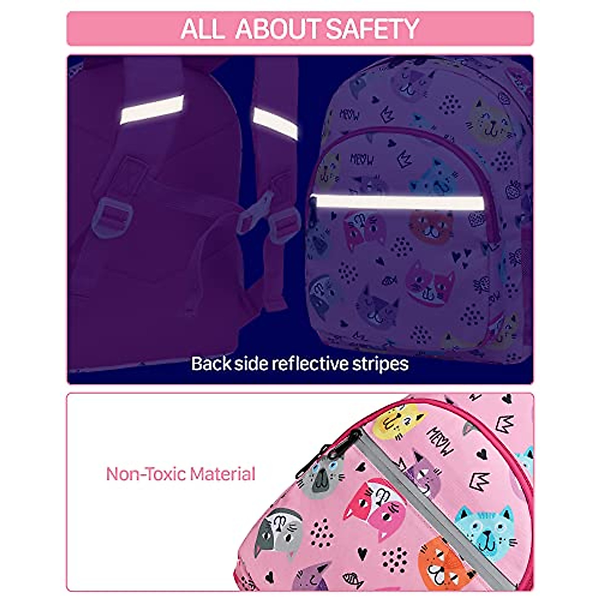 Bagseri Toddler Backpack for Girls, Lightweight Kids Backpack Daycare Bag Preschool Backpack for Girls, 12 Inch (Cat Pink)