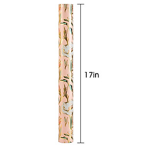 Merture Wedding Wrapping Paper Roll with Flower Patterns - 17 In X 32.8 Ft - 1 Roll (46.5 sqft.ttl.) Foil Floral Design Gift Wrap for Wedding, Valentines Day, Mothers Day, Birthday, Christmas, Pink