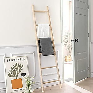 FUIN Fully Assembled 6ft Bamboo Blanket Ladders Wood Decorative Wall Leaning Rustic Farmhouse Bathroom Quilt Towel Display Rack Holder