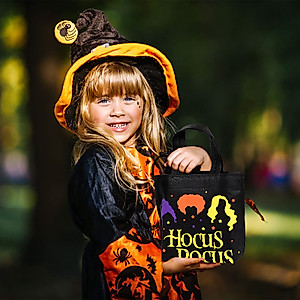 Whaline 24 Pack Halloween Non-Woven Bags Reusable Hocus Pocus Witch Theme Tote Gift Bag Trick or Treat Party Favor Bag Candy Goodie Bag with Handle for Kids Teens Birthday Supplies, 4 Design