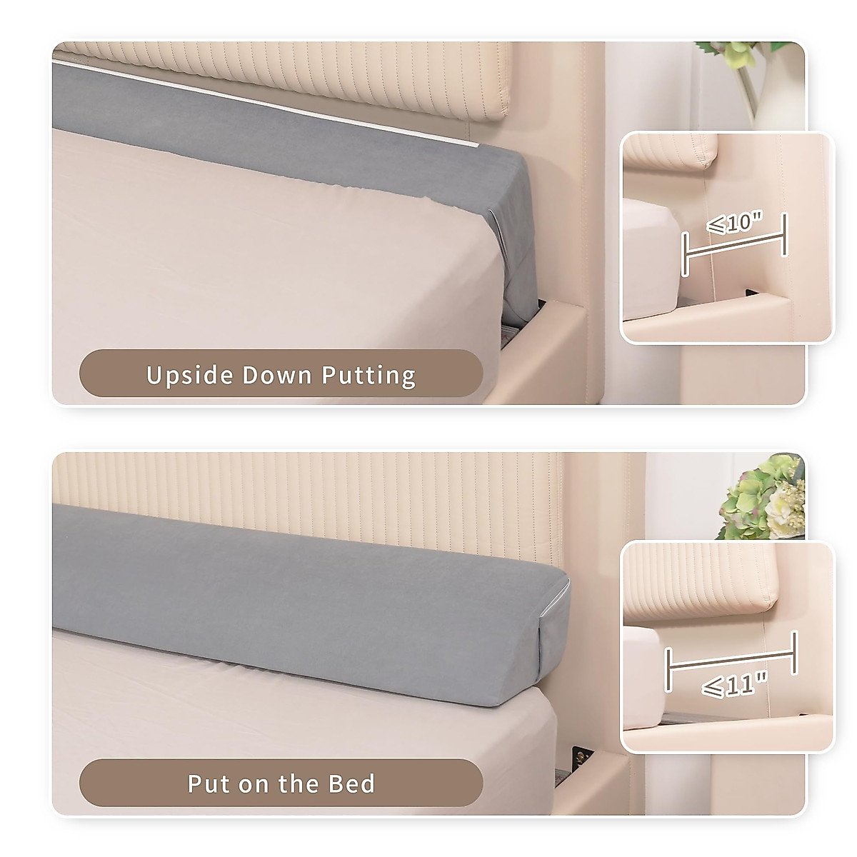 Aurako Queen Size Bed Wedge Pillow Headboard Pillow Mattress Wedge Bed Gap Filler Triangle Memory Foam Wedges Body Positioners for Sleeping Body Lumbar Backrest Reading Bolster Pillow