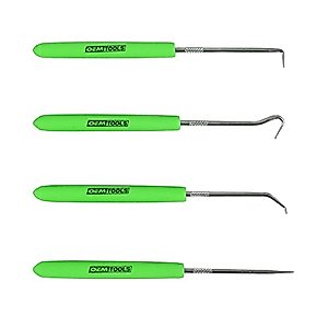 OEMTOOLS 26535 4 Piece Hook and Pick Set, Green Handled Pick Tool Set, Tool Hooks for Precision Projects, O Ring Pick Set, 4 Hook Tool Kit