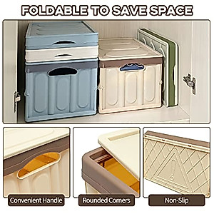 Sutekus Lidded Storage Bins Stackable 30L Storage Crates Collapsible Storage Box For Office Books Grocery Wardrobe (Light Brown)