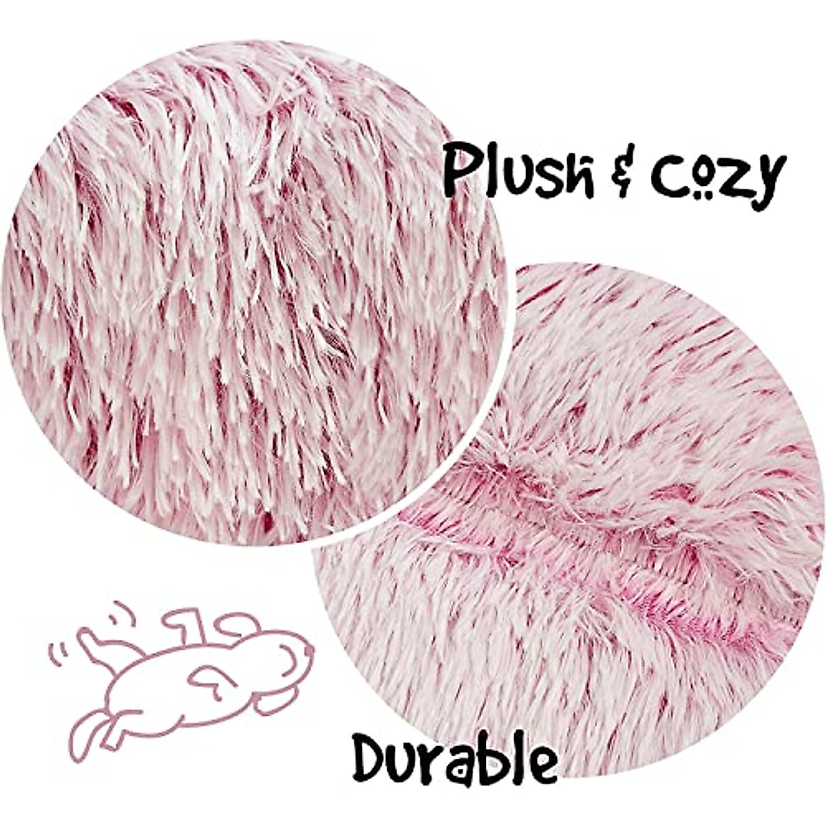 Friends Forever Coco Donut Dog Bed, Soft Faux Fur Cat Couch For Indoor Pet, Fluffy Calming Plush Shag, Round Raised Rim Bolster Cushion, Machine Washable Cuddler, Self Warming, 23x23, Pink