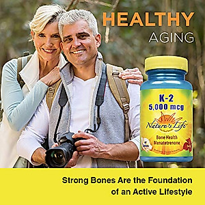 Nature's Life Vitamin K2 5000mcg | High Potency MK4 Formula Helps Support Bone & Cardiovascular Health | Non-GMO | 60 Vegetarian Tablets