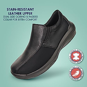 Hawkwell Pro Women's Leather Lycra Nursing Shoes for Bunions Lightweight Slip Resistant Orthotic Work Shoes Ideal for Foot Pain Relief, Black Leather,8 M US