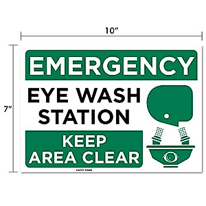 Kachy Signs - (Set of 2) Emergency Eye Wash Station Sign - 10" x 7" - Durable Self Adhesive 4 Mil Vinyl - Laminated - Fade & Scratch Resistant - Waterproof – OSHA Approved Eyewash Station Sticker for Lab, School or Hospital