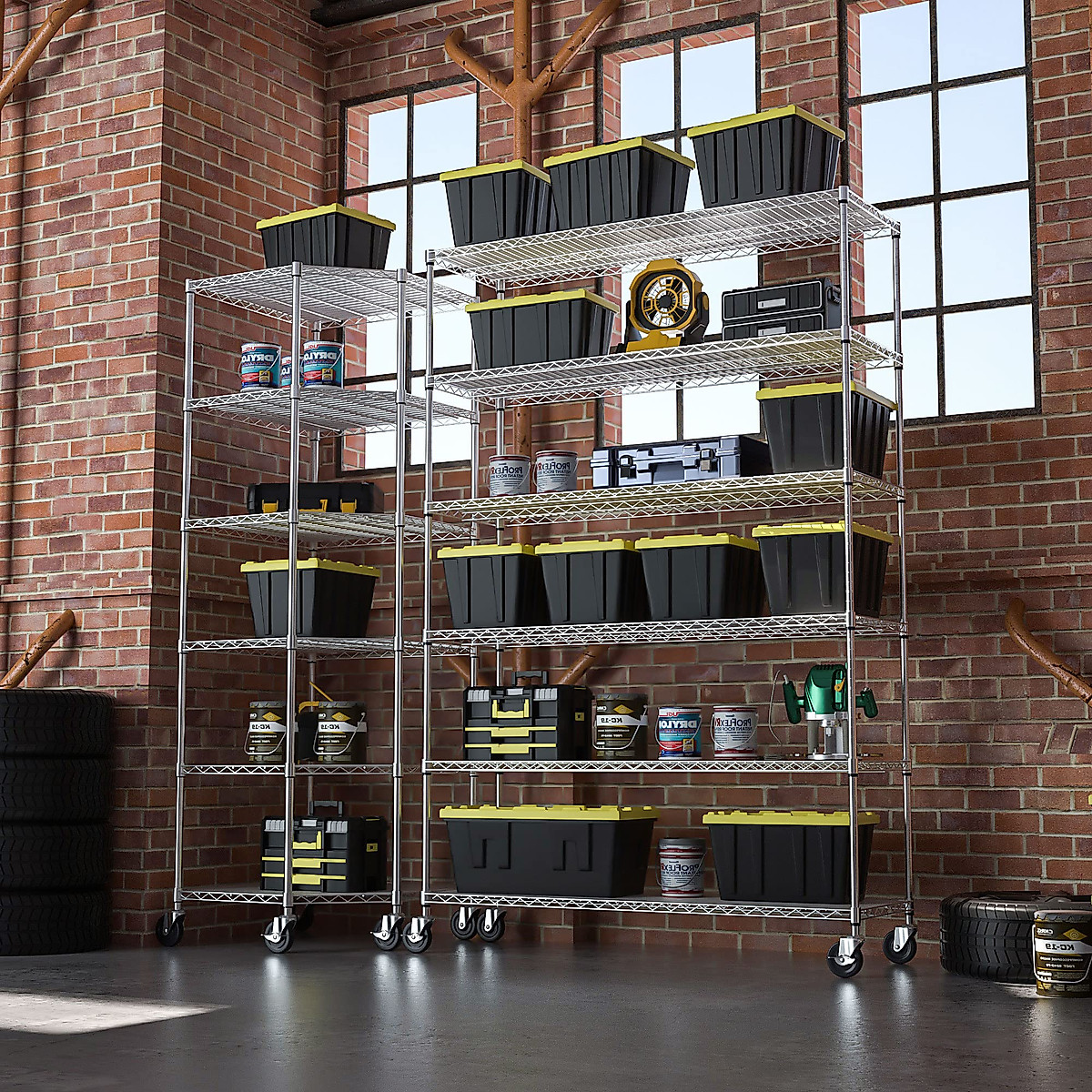 Kitchen Shelves Corner Garage Storage, 6 Tier Metal 2100LBS Shelf NSF Metal Shelf Wire Corner Unit, Adjustable Heavy Duty Storage Rack Utility Steel Storage Rack for Kitchen Basement Shelving (Chrome)