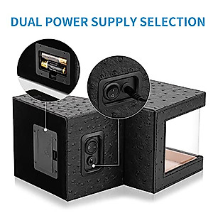 Efaithtek Automatic Single Watch Winder in Black Ostrich Pattern Leather with Japanese Quiet Motor，AC Adapter or Battery Powered