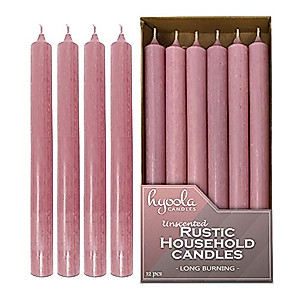 Hyoola 10 Inch Dinner Candles - 12 Pack - Rose Pink Tall Candles - Unscented Rustic Candles - Long Burning Candle Sticks