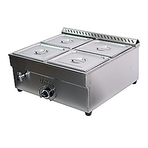 4-Pan LP Propane Food Warmer Gas Food Warmer Propane Steam Table Stainless Steel Bain Marie Buffet for Parties (with Gas Regulator Valve) 1/2 * 4” Double Row