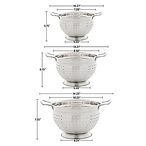 Ovente Premium Stainless Steel Colander Set of 3 Deep Kitchen Strainer, Dishwasher Safe 1.5, 3 & 5 Quarts Metal Bowl Drainer with Handle for Pasta, Fruit, Noodle, Meal Prep, Silver C46263S